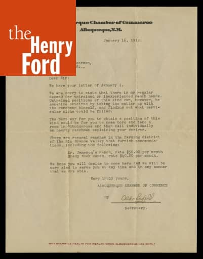 Letter from the Albuquerque Chamber of Commerce to Leo Goossen, January ...
