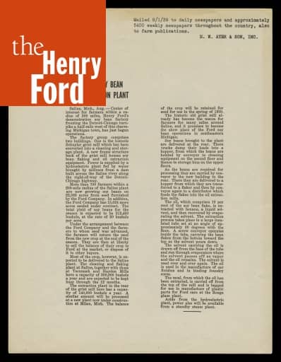 Ford Opens Soy Bean Demonstration Plant, August 1938 - The Henry Ford
