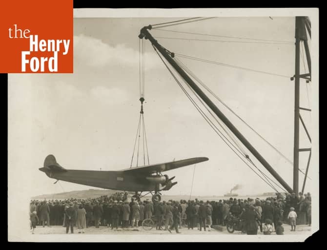 Attaching Pontoons to Richard E. Byrd's Tri-Motor Fokker Airplane in ...