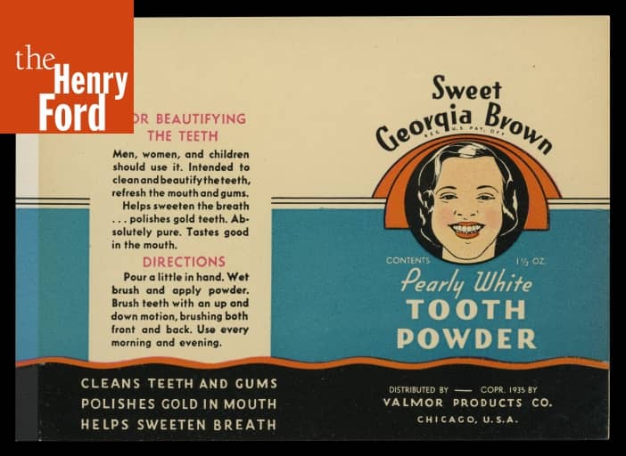 Product Label for Sweet Georgia Brown Pearly White Tooth Powder, 1935 ...