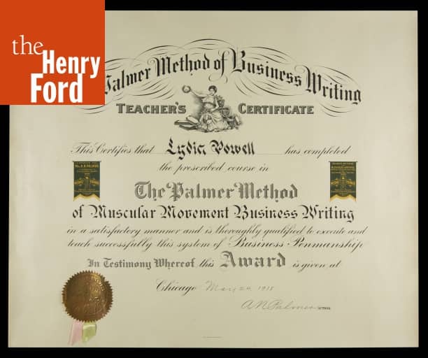 The Palmer Method of Business Writing Teacher's Certificate Awarded to ...