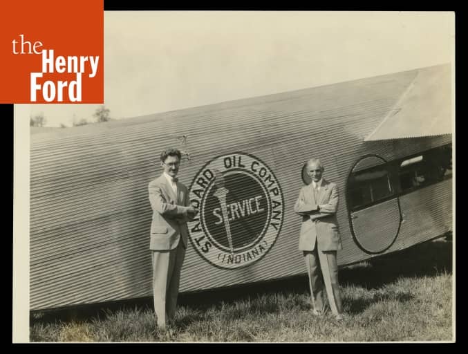 William B. Stout and Henry Ford with a Ford Tri-Motor Airplane, circa ...
