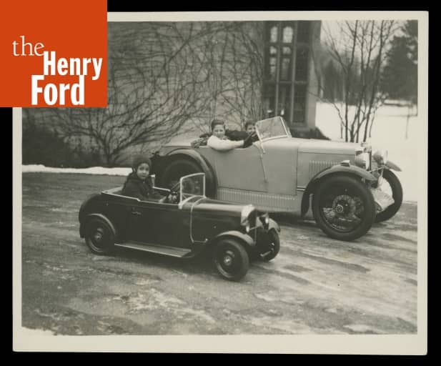 Josephine Ford in Child-Sized Car, Henry Ford II and Benson Ford in MG ...