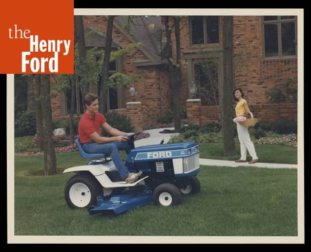 Man Driving a Ford Lawn Mower outside a House, 1984 - The Henry Ford