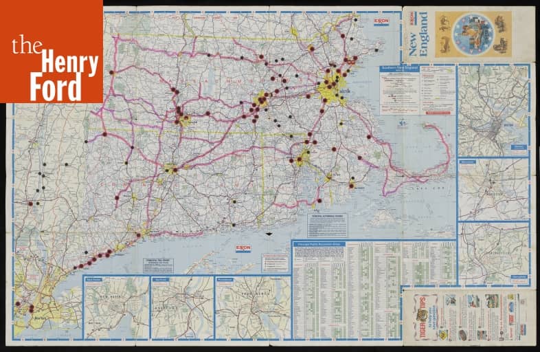 1975 New England Road Map with Locations of Diners Indicated - The ...