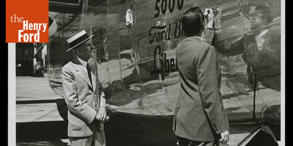 Henry Ford Watching Grandson Henry Ford II Sign the 5,000th B-24 Bomber ...