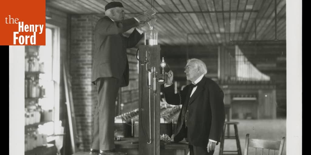 Thomas Edison and Francis Jehl at Menlo Park Laboratory during Light's ...