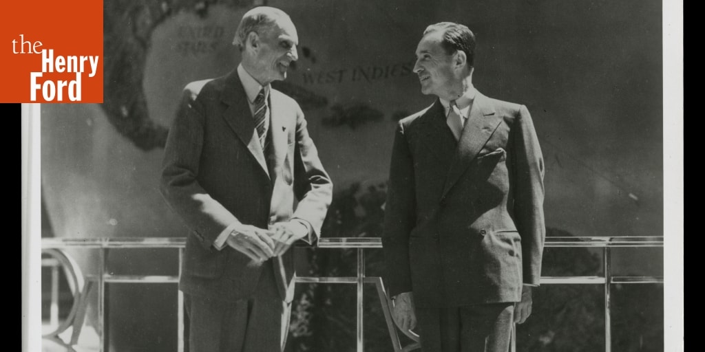 Henry Ford and Edsel Ford inside the Ford Rotunda, Dearborn, Michigan ...