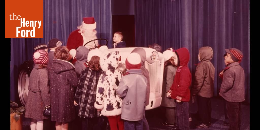 Santa Claus Seated on White Ford Tractor, Inside the Ford Rotunda ...